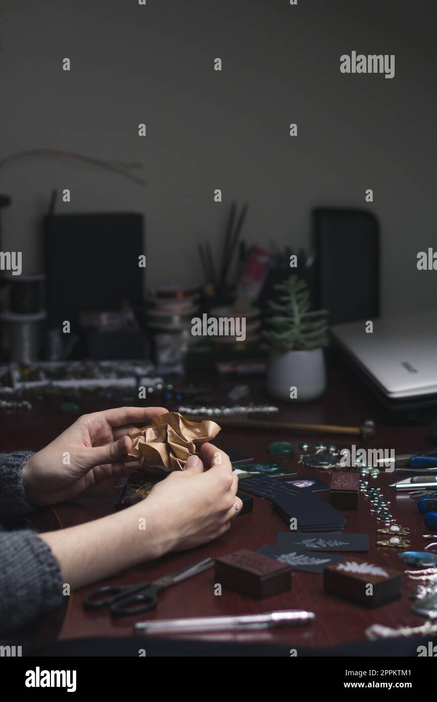 Close up work table concept photo Stock Photo - Alamy