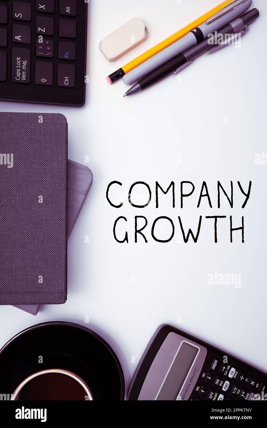 Sign displaying Company Growth. Word Written on a long-term stage where ...