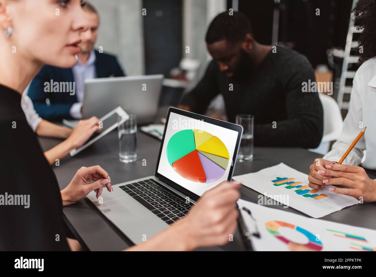 People work together as teamwork and partner with business graphs Stock ...
