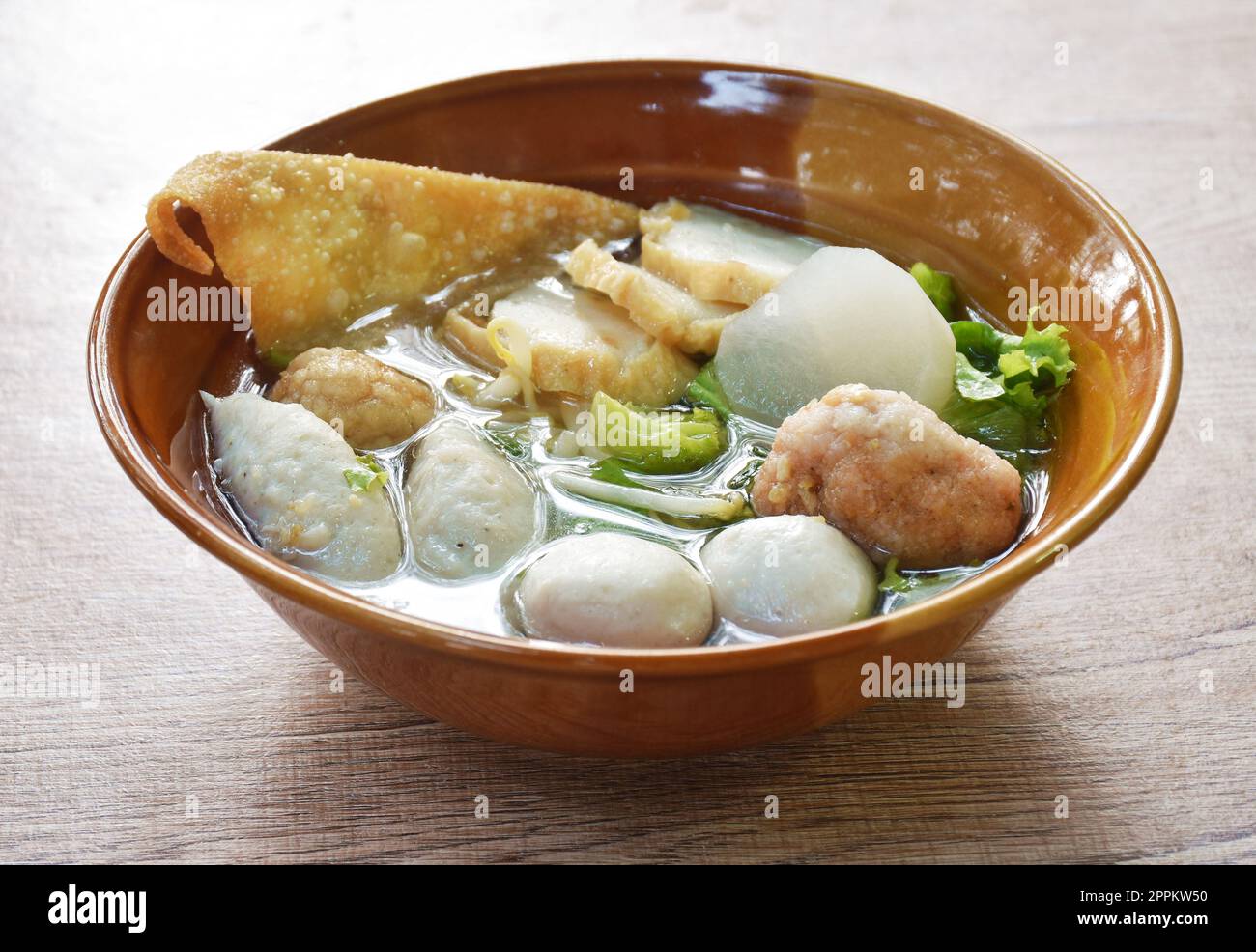 boiled Hakka meatball made fish and shrimp with bean sprout and lettuce ...