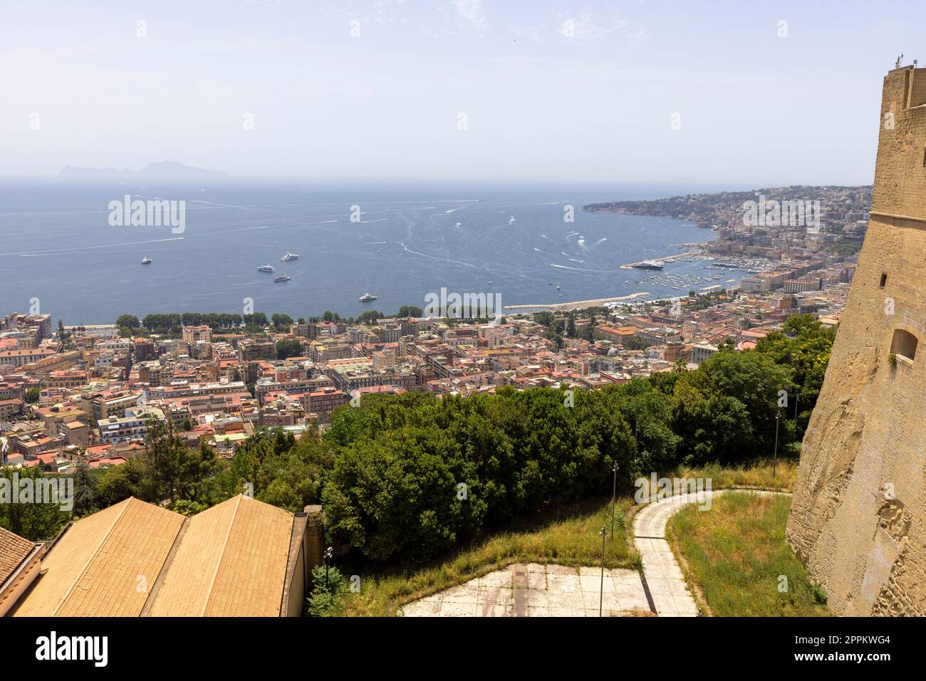 Aerial view of the boulevard and port in the Chiaia district on the ...