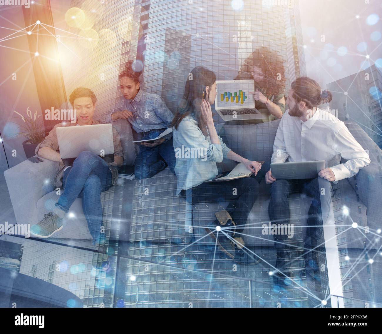 Businessman in office connected on internet network. concept of startup ...