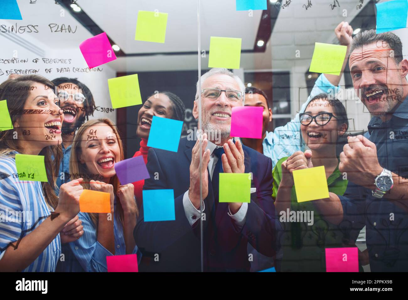 Team of happy people work together. concept of teamwork, partnership ...