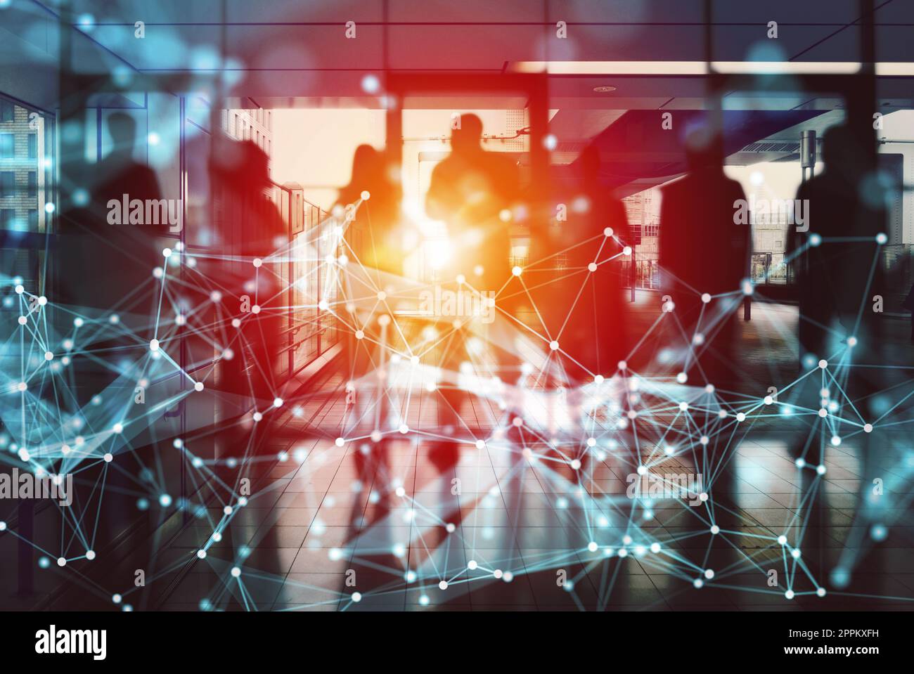 Network background concept with business people silhouette working in ...