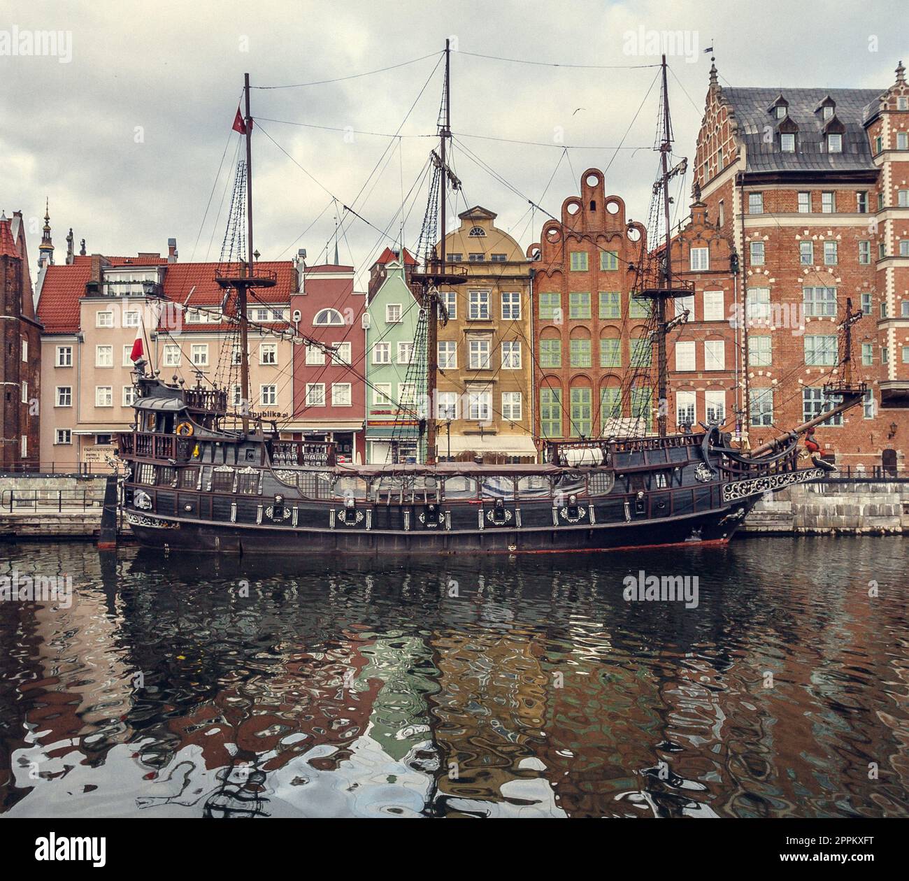 Ship near waterfront in Gdansk cityscape photo Stock Photo - Alamy