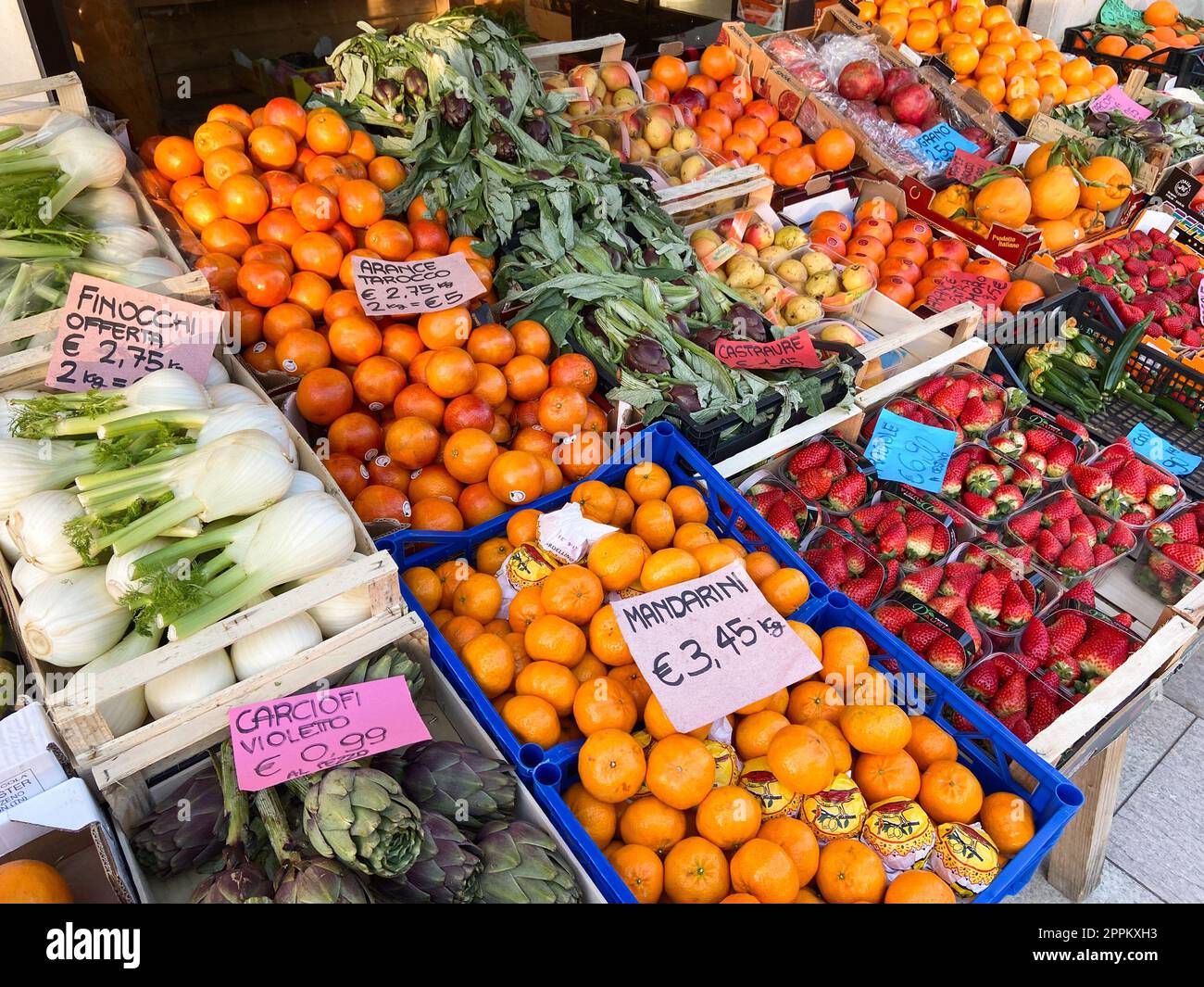 fresh vegetables and fruits with prices on street Stock Photo - Alamy