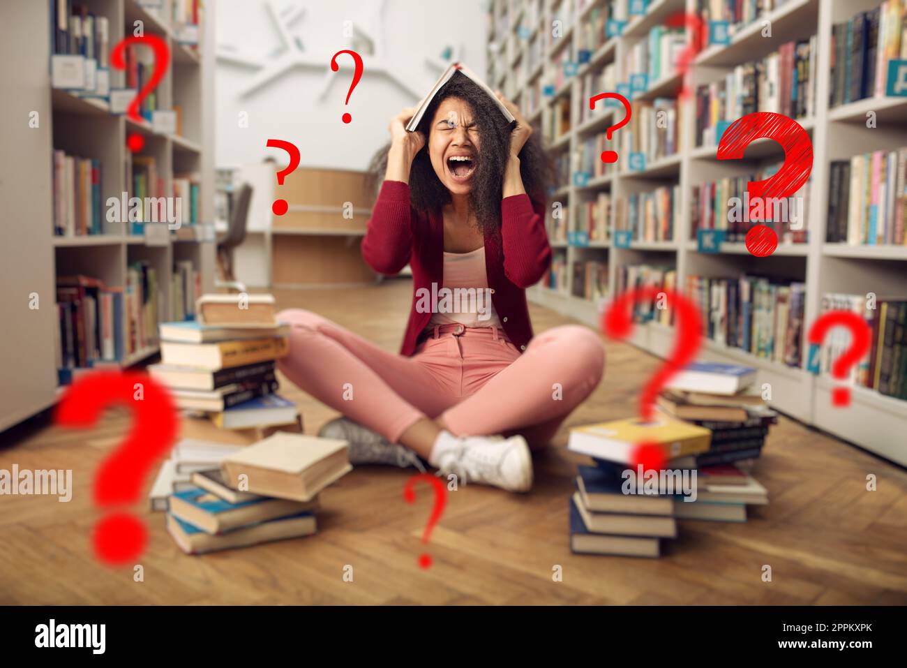 Tired university student has difficulty to study. Concept of stress ...