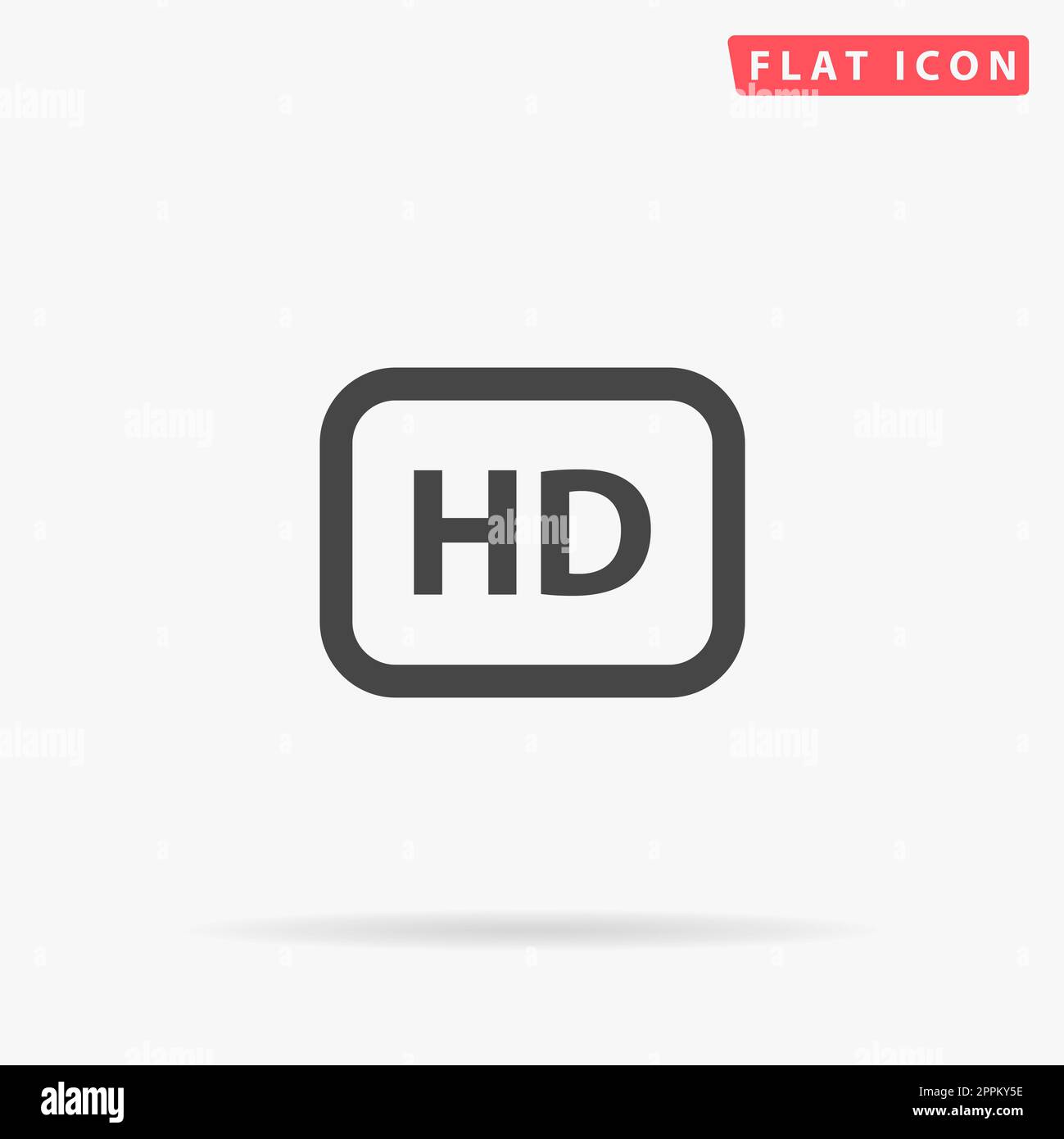 HD word button. Simple flat black symbol with shadow on white ...