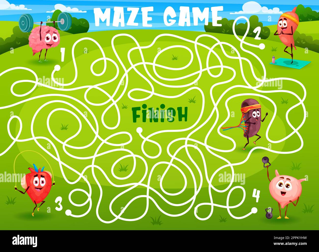 Labyrinth maze, cartoon funny human organs sportsman characters on ...