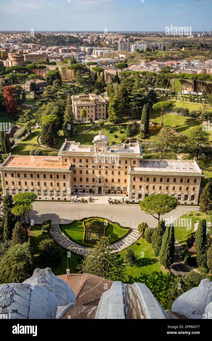 Vatican City, St. Peter's Basilica Dome terrace tour view in sunny ...