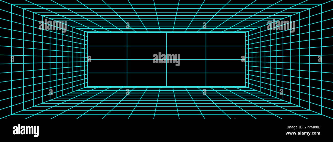 Retro grid tunnel geometry on black background. Vector illustration ...