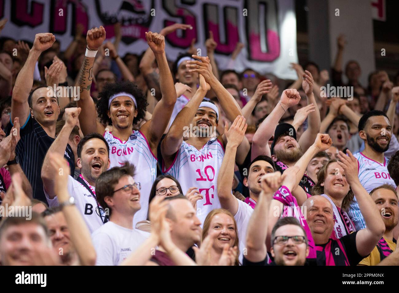 jubilation with the fans in the south fan block, from left to right ...