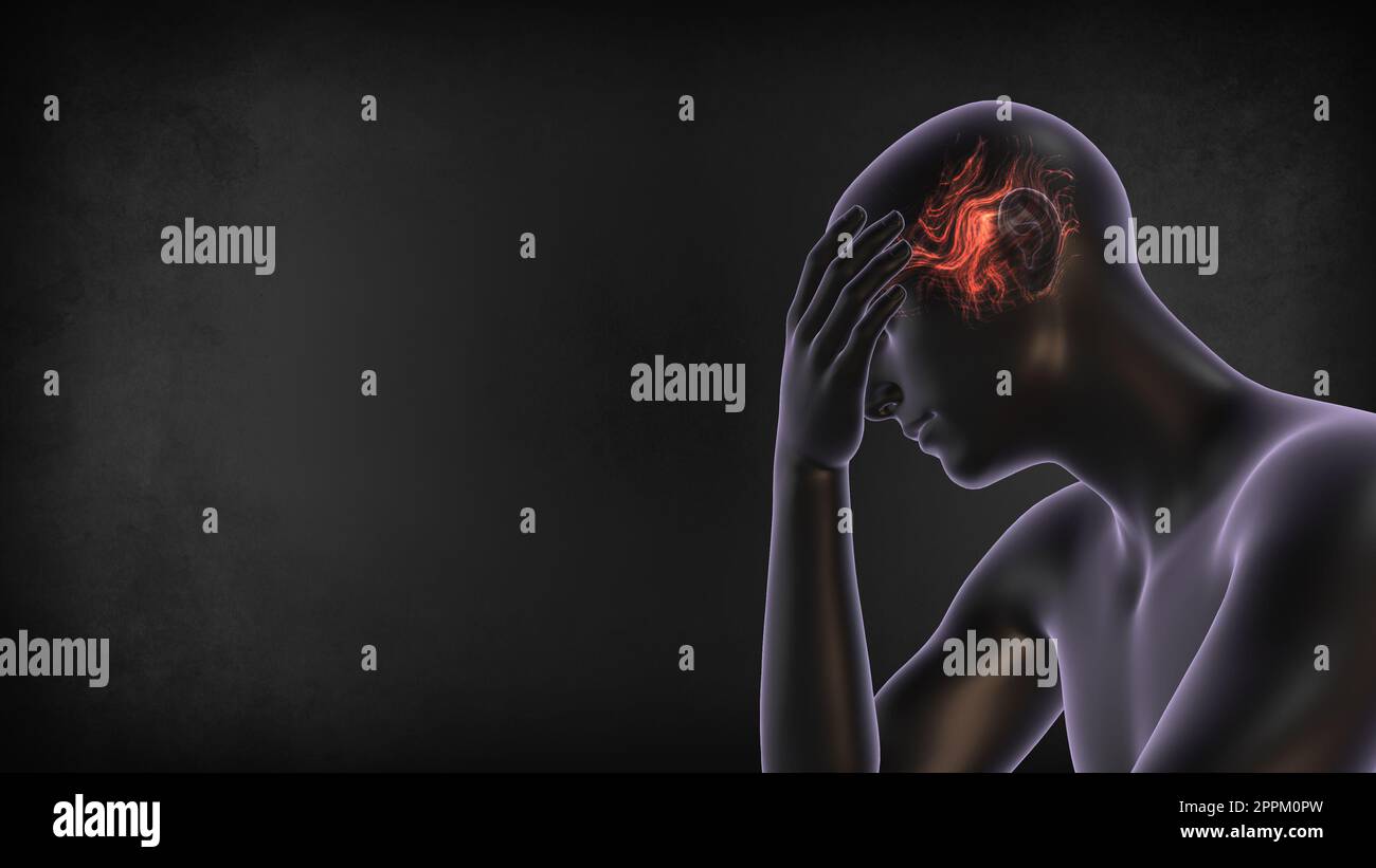 Concept of stress, anxiety and depression. Dark thoughts running ...