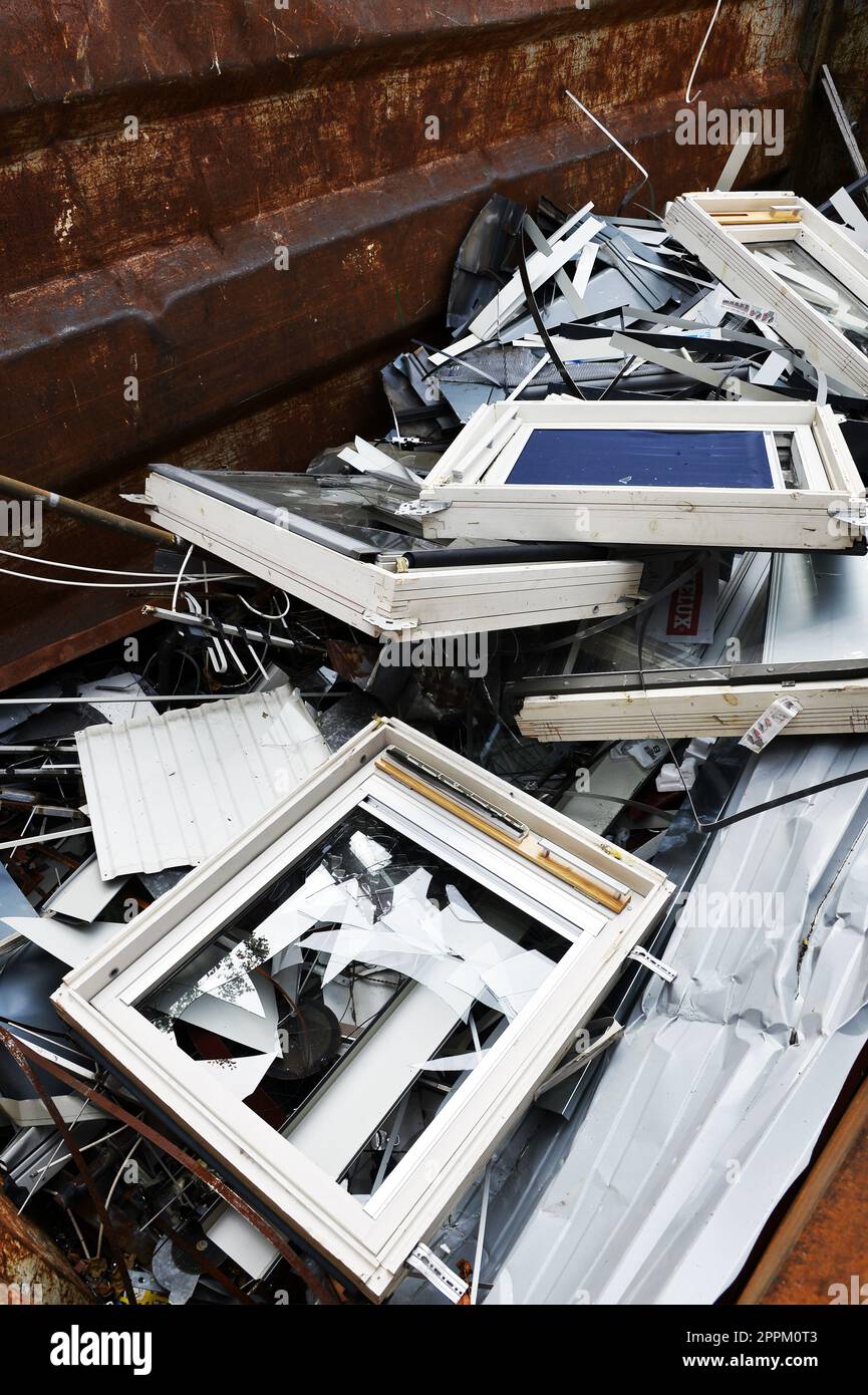 Waste PVC Windows in a factory - France Stock Photo - Alamy