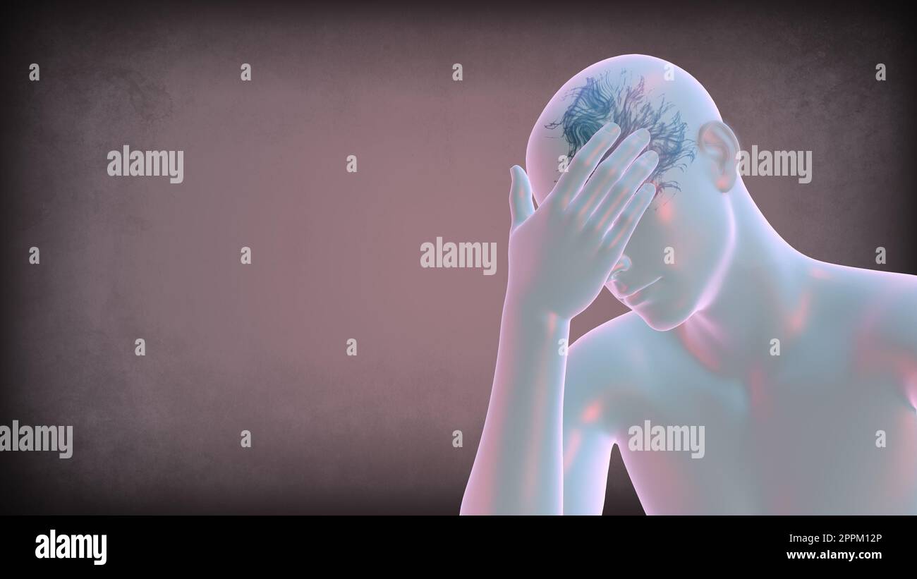 Concept of stress, anxiety and depression. Dark thoughts running ...