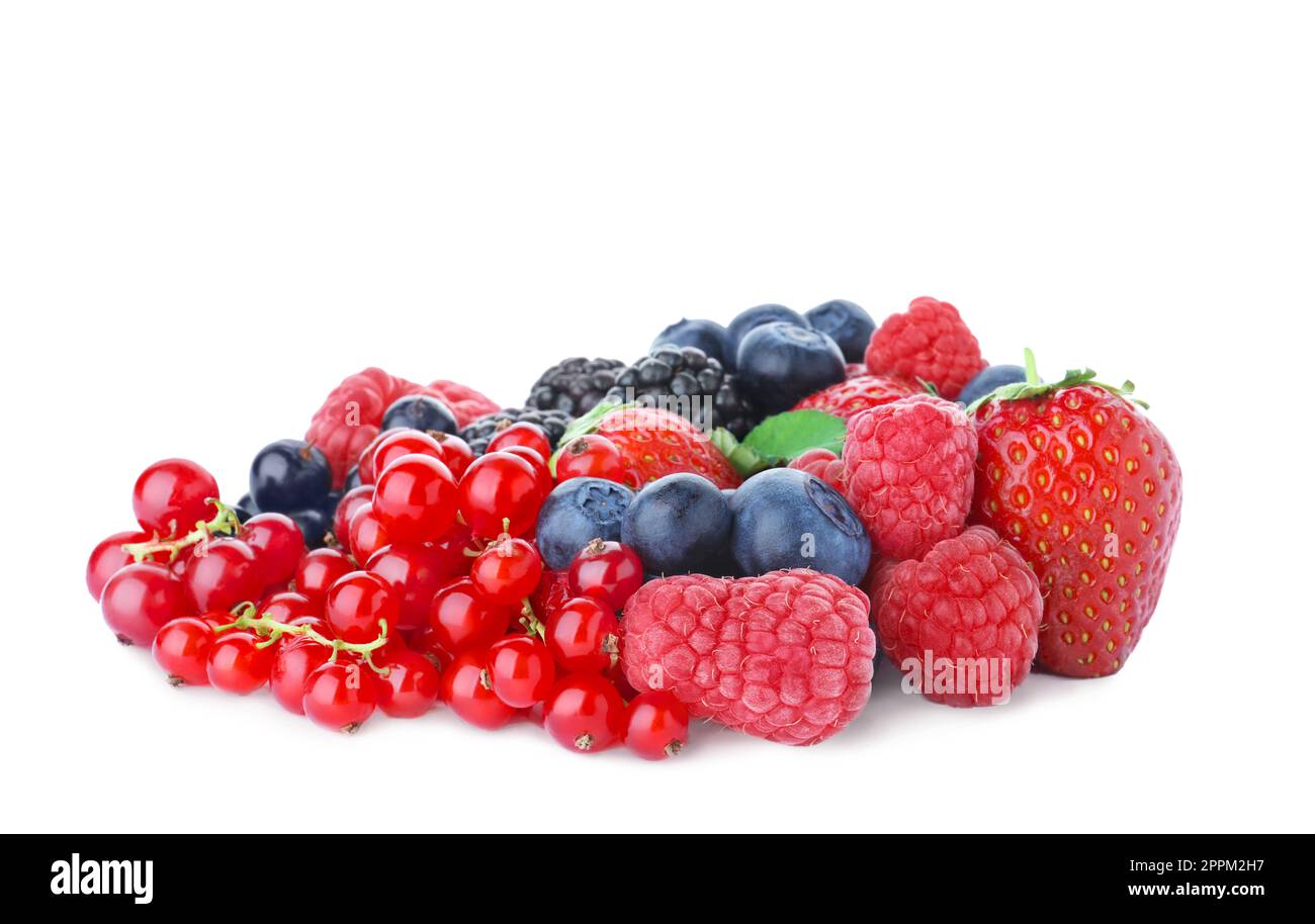 Mix of different fresh berries isolated on white Stock Photo - Alamy