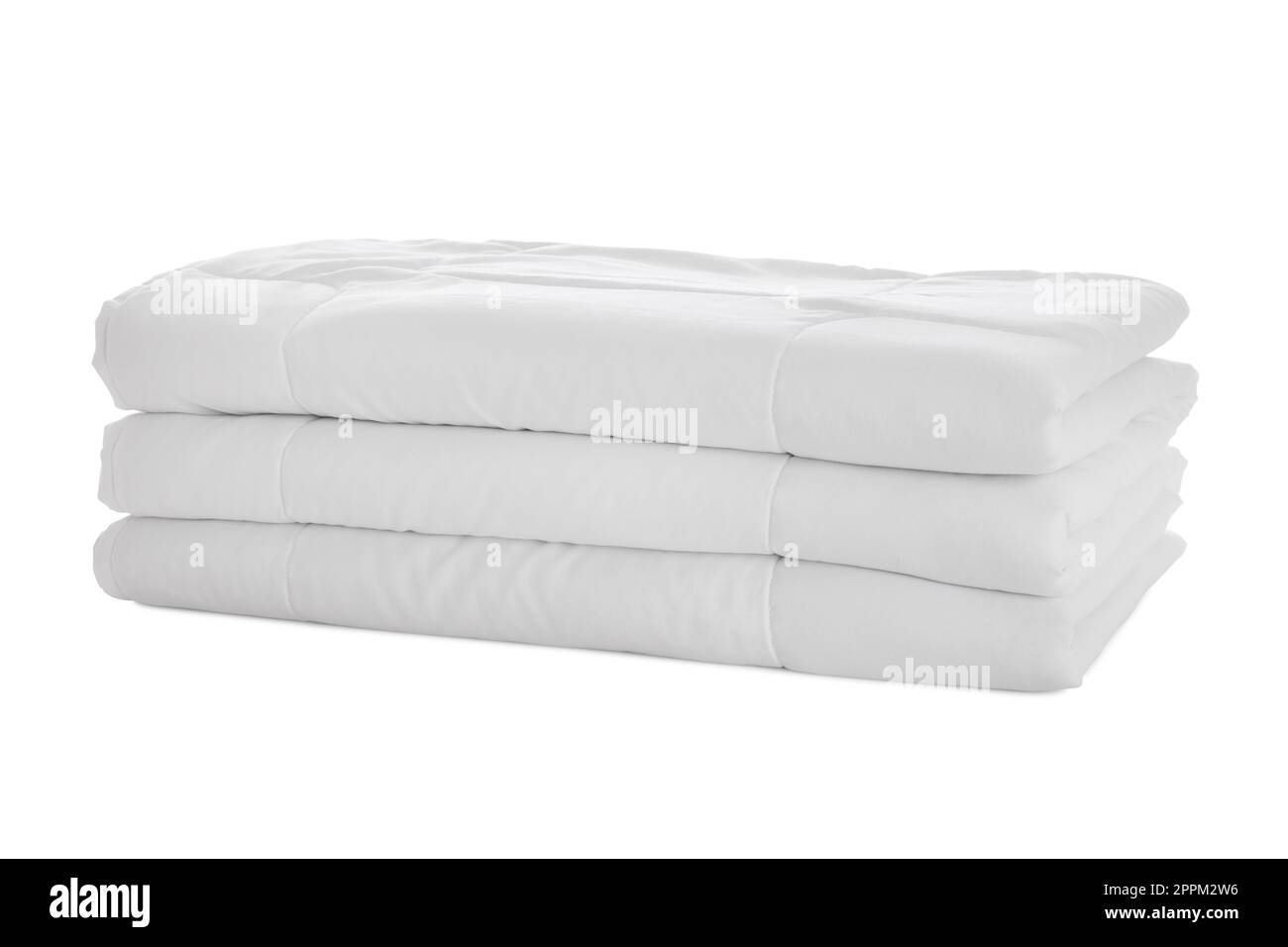 Folded clean blanket isolated on white. Household textile Stock Photo ...