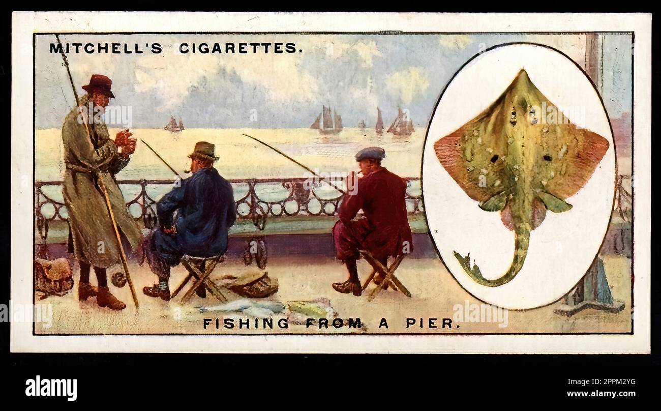 Fishing from a pier - Vintage British Cigarette Card - Victorian Era ...