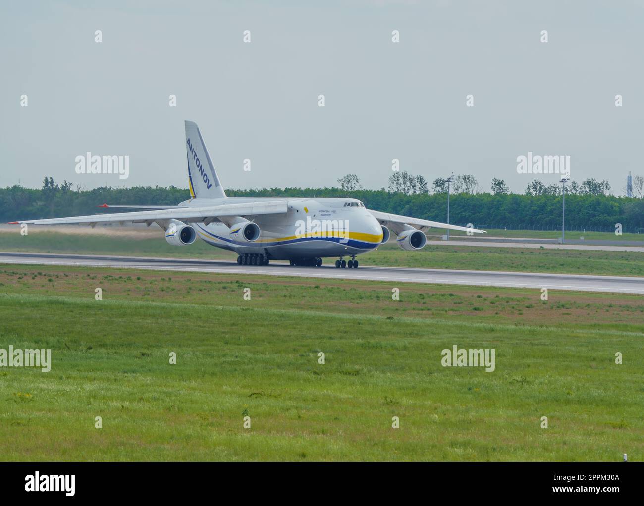 An Antonov 124-100 aircraft is pictured on the runway at Leipzig ...