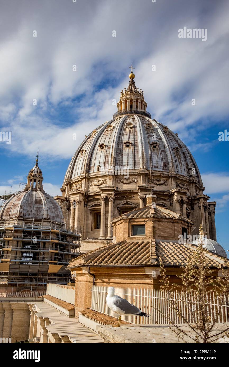 Vatican City, St. Peter's Basilica Dome terrace tour view in sunny ...