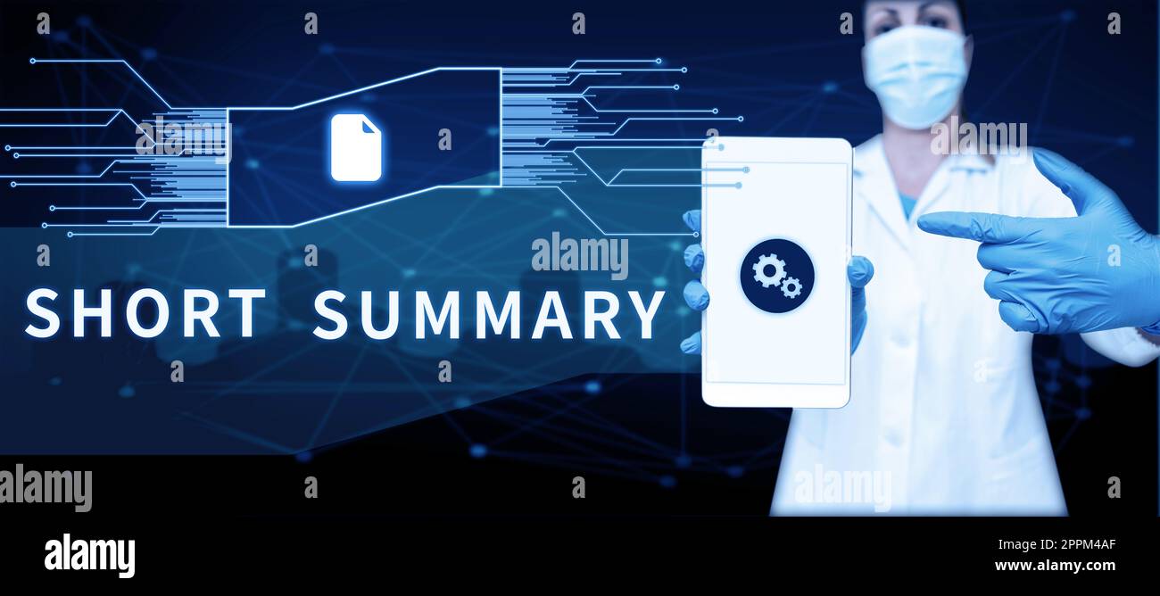 Hand writing sign Short Summary. Business concept Brief statement of ...