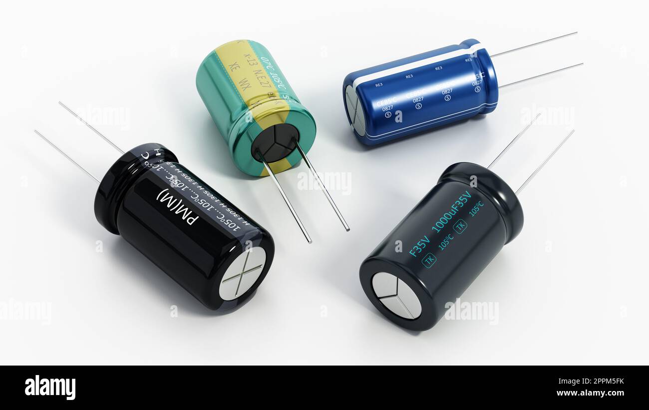 Various capacitors isolated on white background. 3D illustration Stock Photo - Alamy