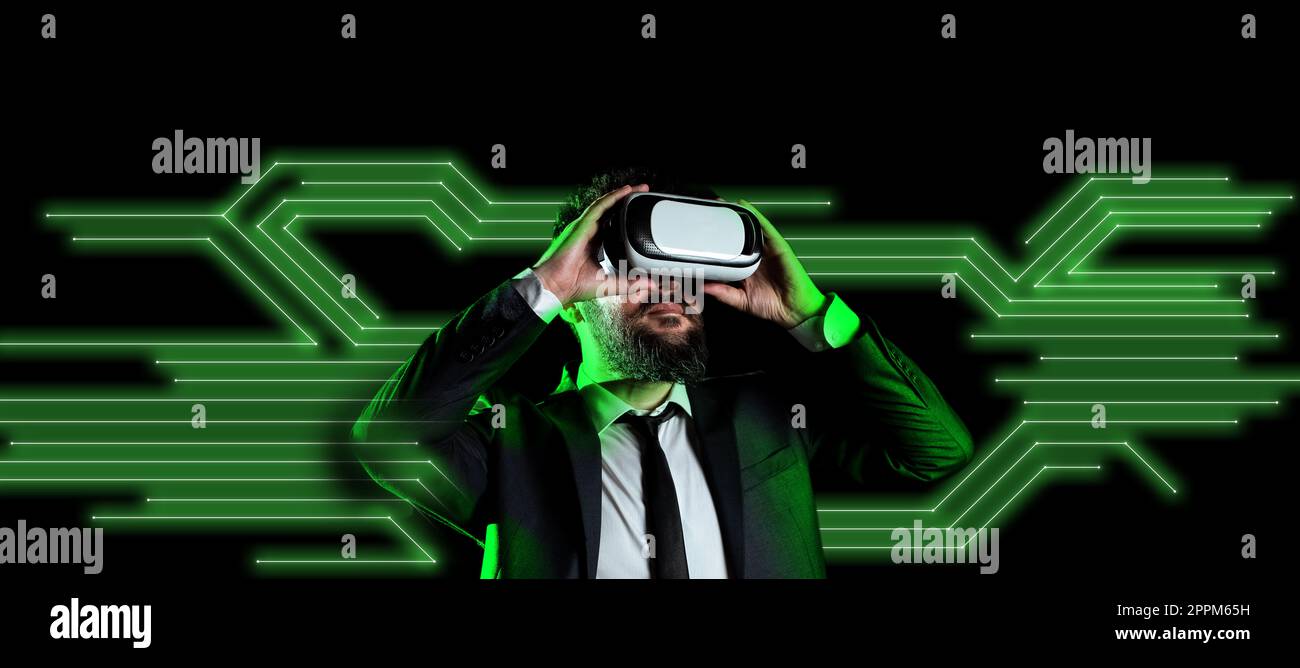 Standing Man Wearing Vr Glasses Presenting Important Messages ...