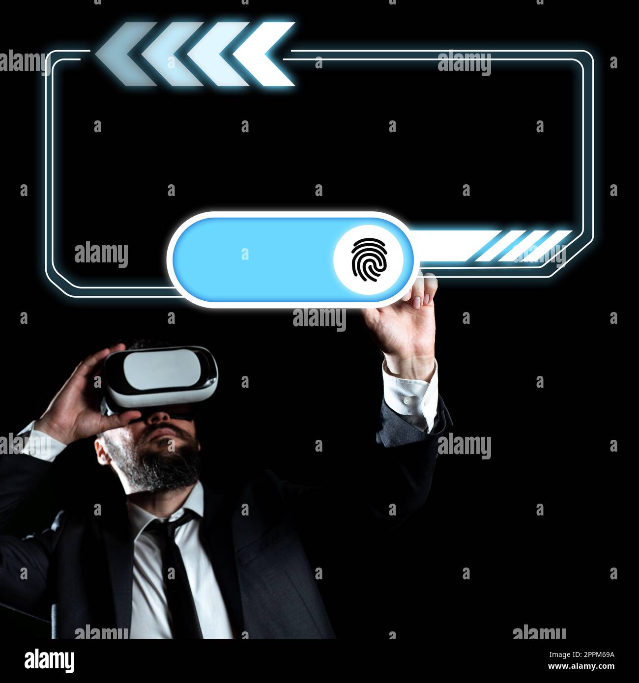Businessman Wearing Vr Glasses And Pointing On Important Messages With ...