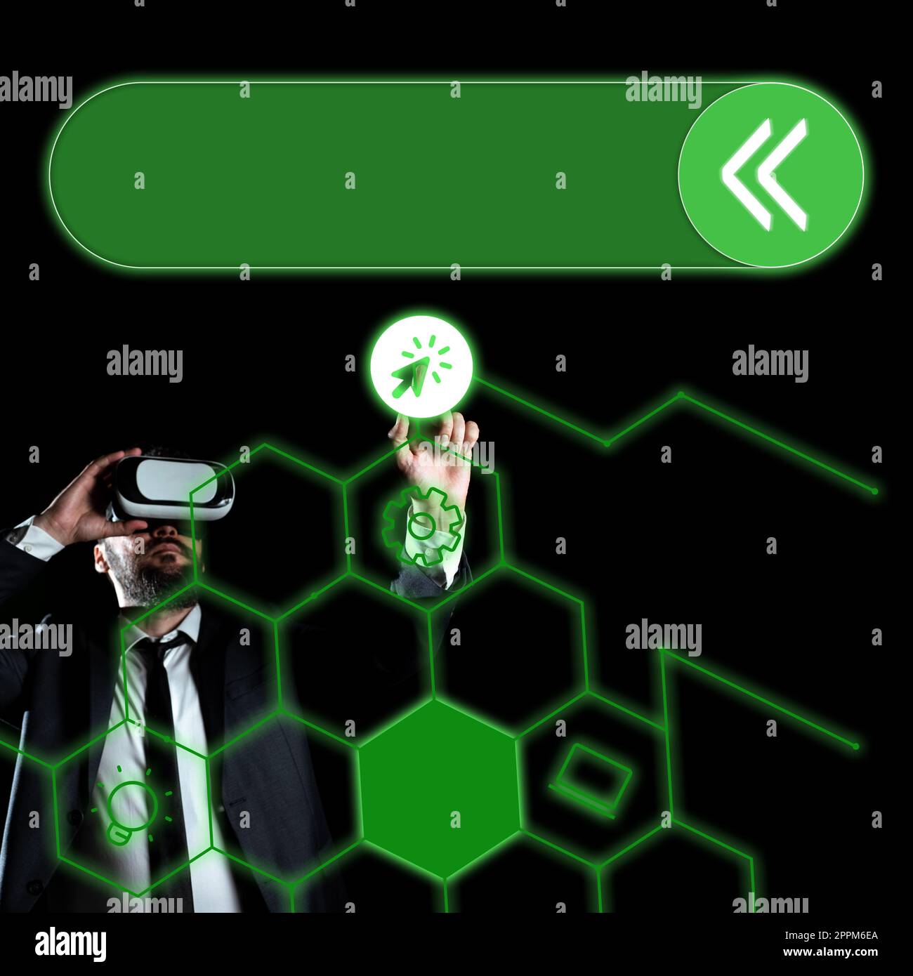 Businessman Wearing Vr Glasses And Pointing On Important Messages With ...
