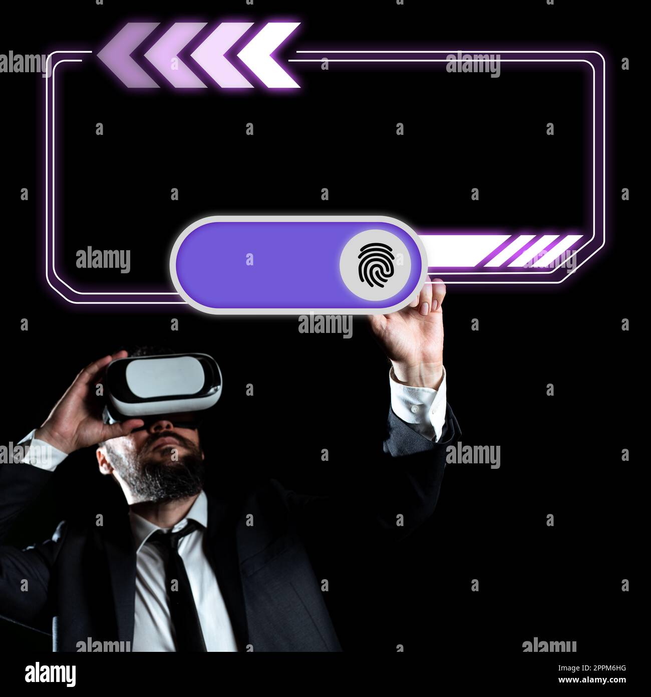 Businessman Wearing Vr Glasses And Pointing On Important Messages With ...