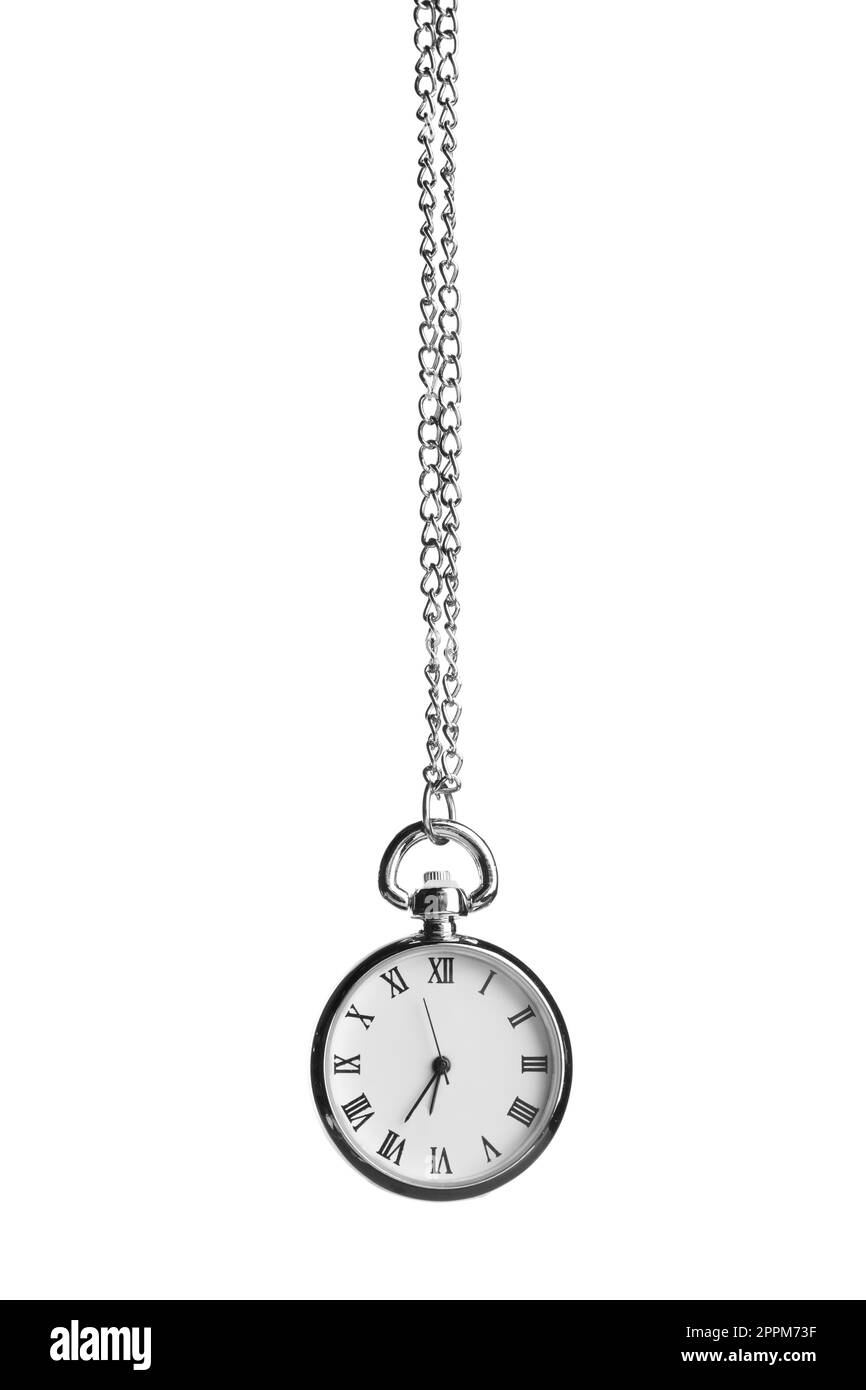 Beautiful vintage pocket watch with silver chain isolated on white ...