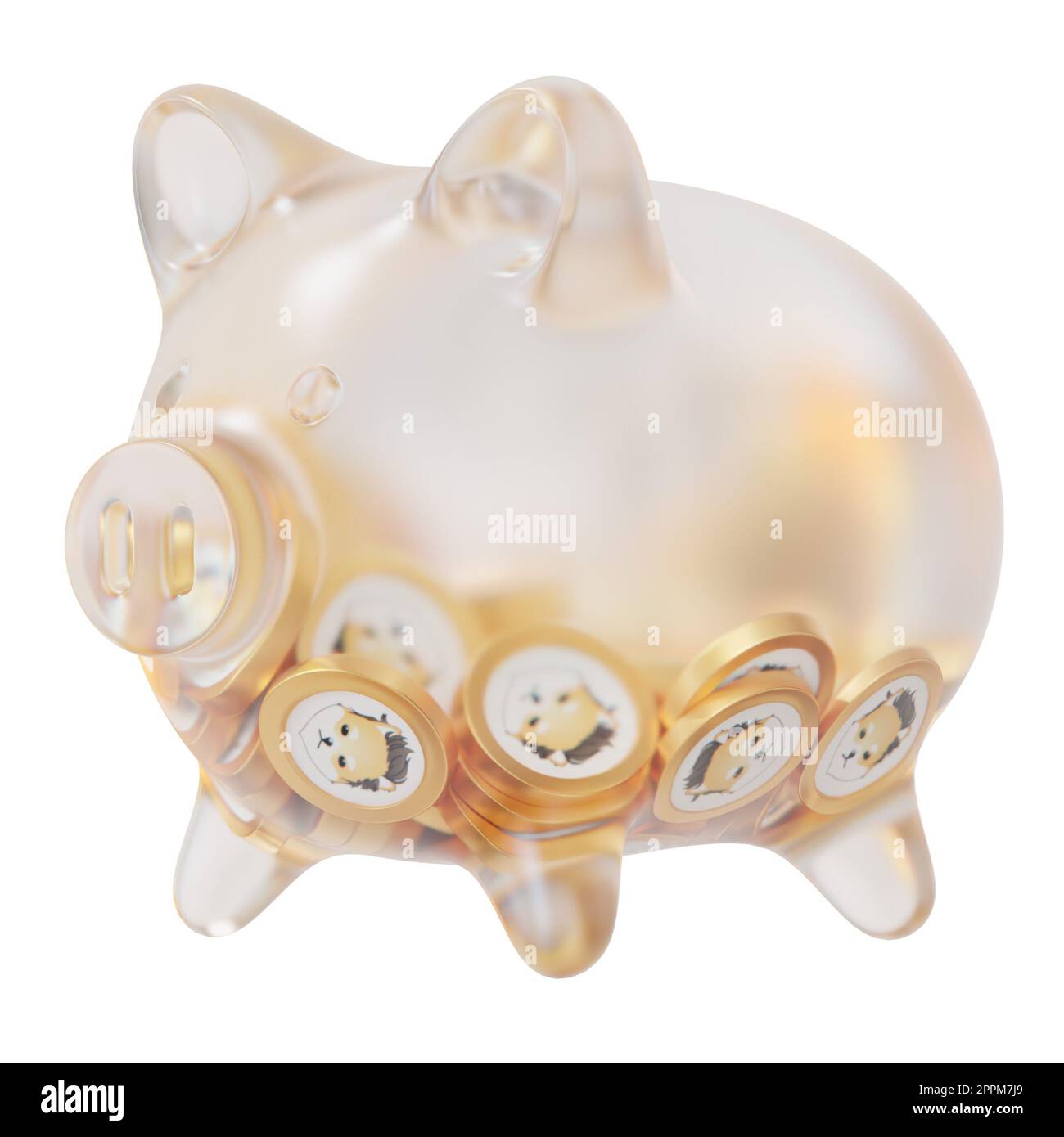 Dogelon Mars (ELON) Clear Glass piggy bank with decreasing piles of ...