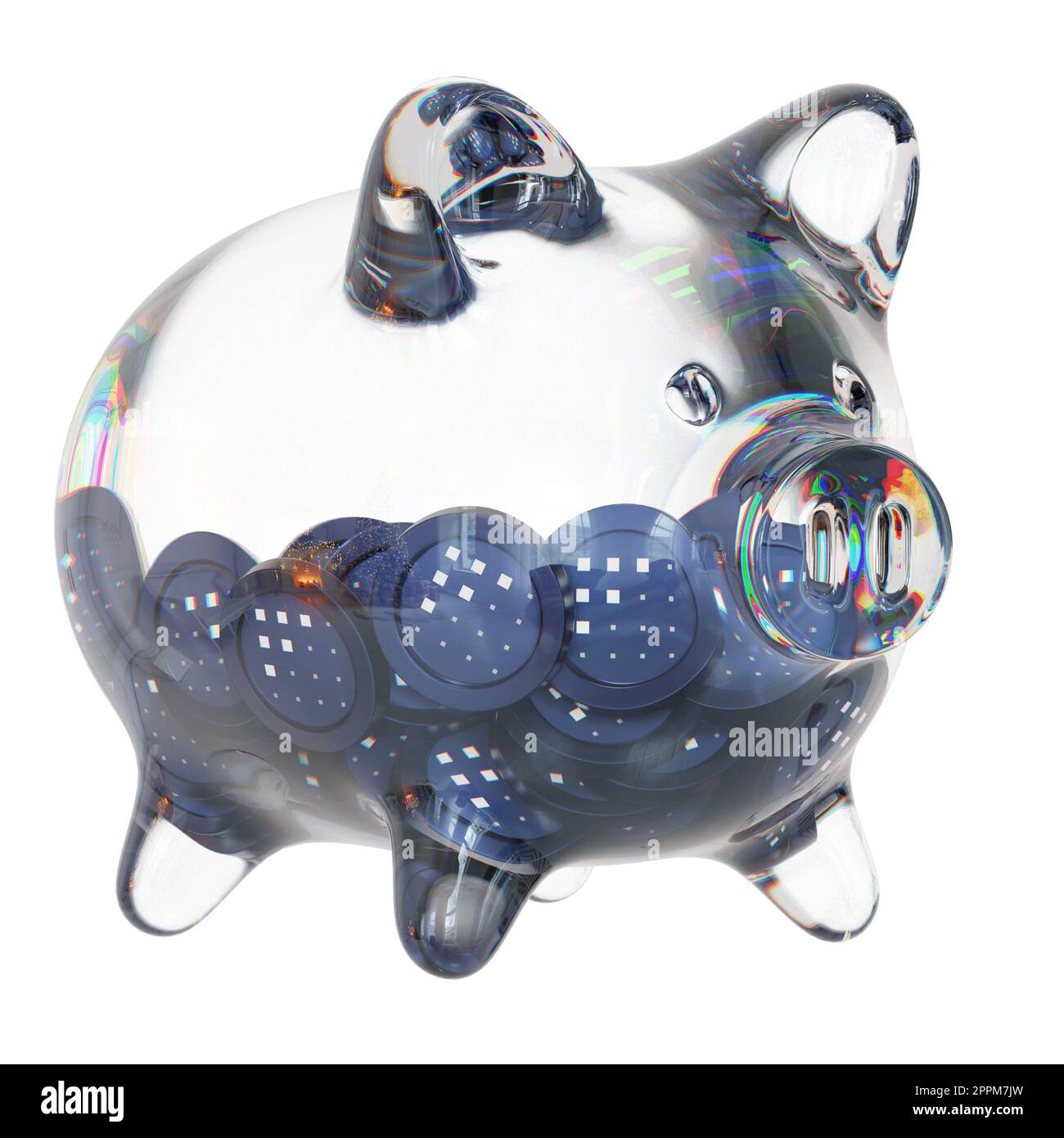 Fetch.ai (FET) Clear Glass piggy bank with decreasing piles of crypto ...