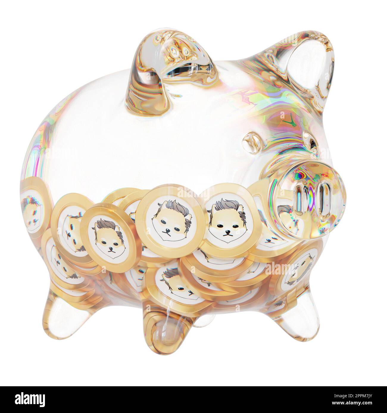 Dogelon Mars (ELON) Clear Glass piggy bank with decreasing piles of ...