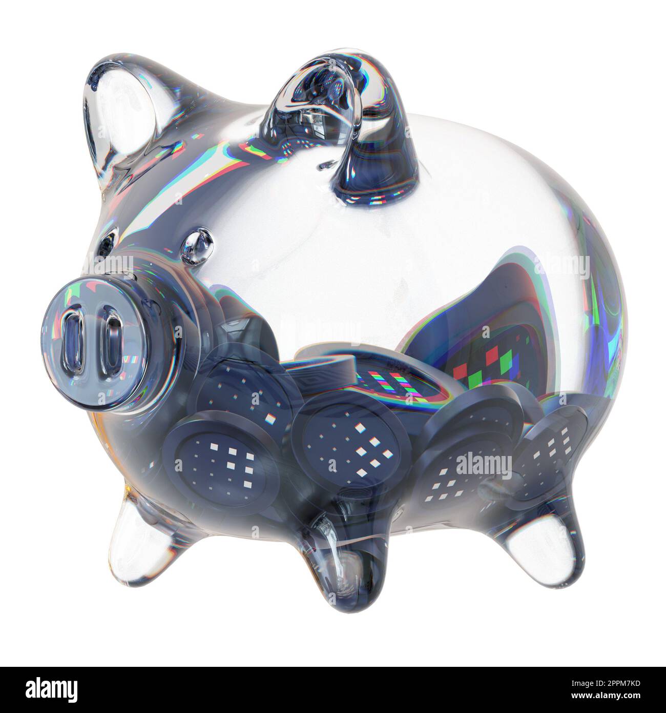 Fetch.ai (FET) Clear Glass piggy bank with decreasing piles of crypto ...