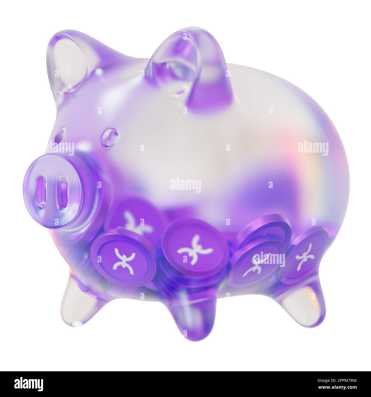 Holo (HOT) Clear Glass piggy bank with decreasing piles of crypto coins ...