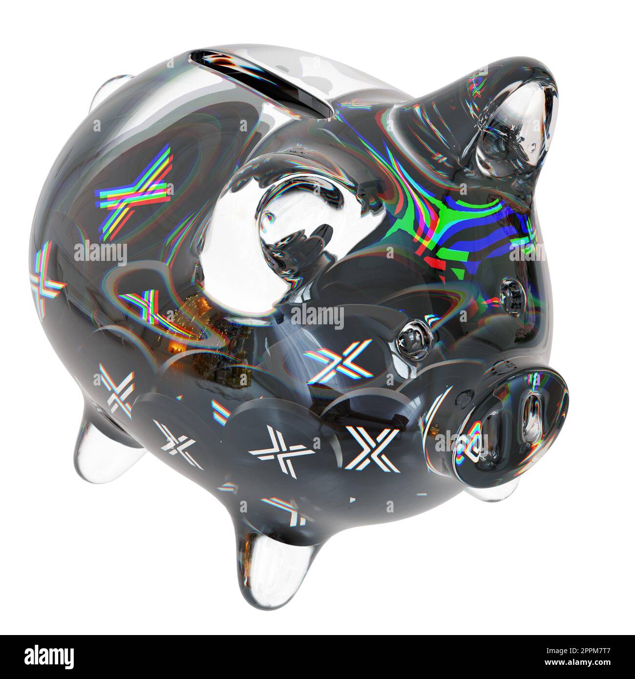 Immutable X (IMX) Clear Glass piggy bank with decreasing piles of ...