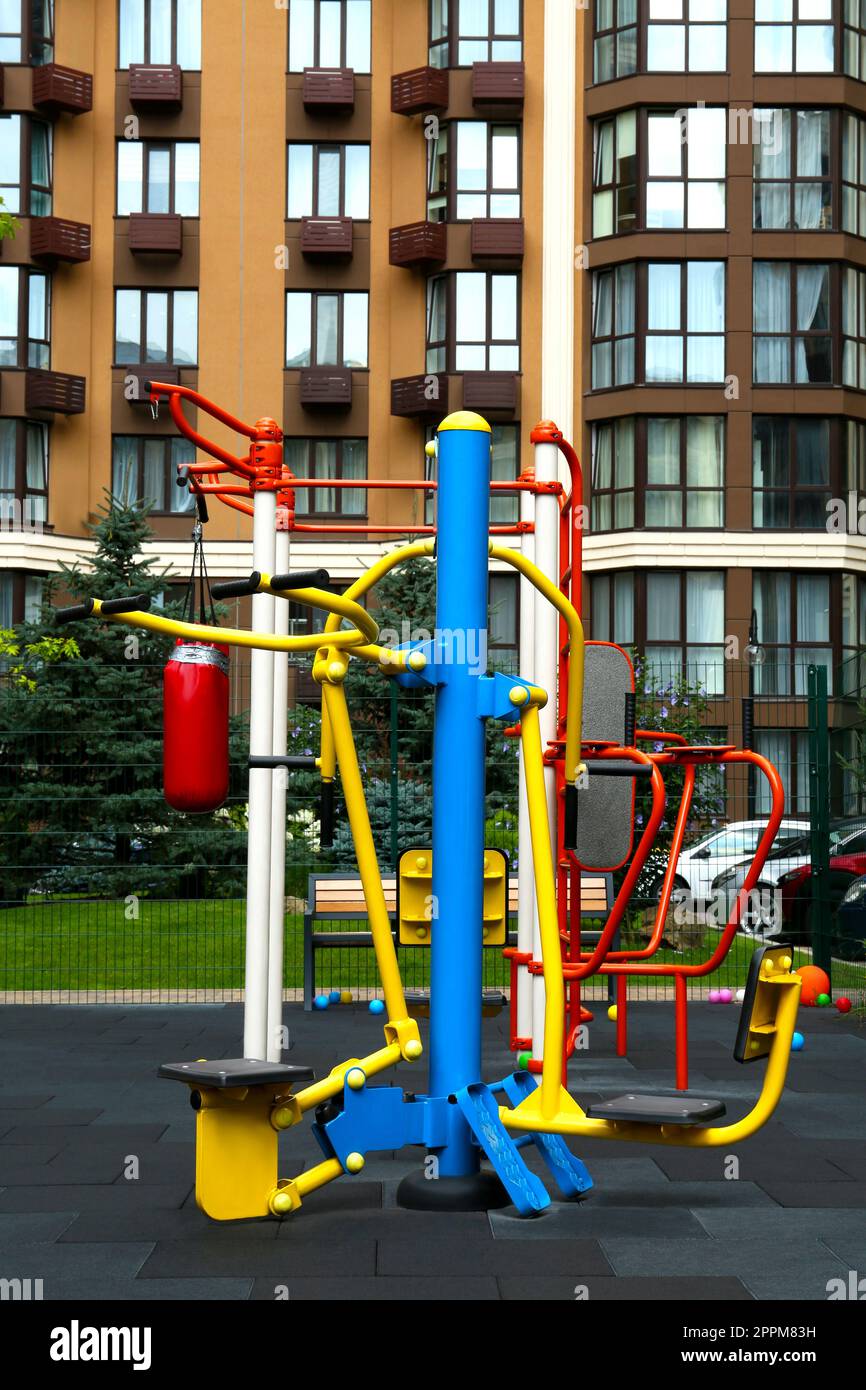 Empty outdoor children's playground in residential area Stock Photo - Alamy