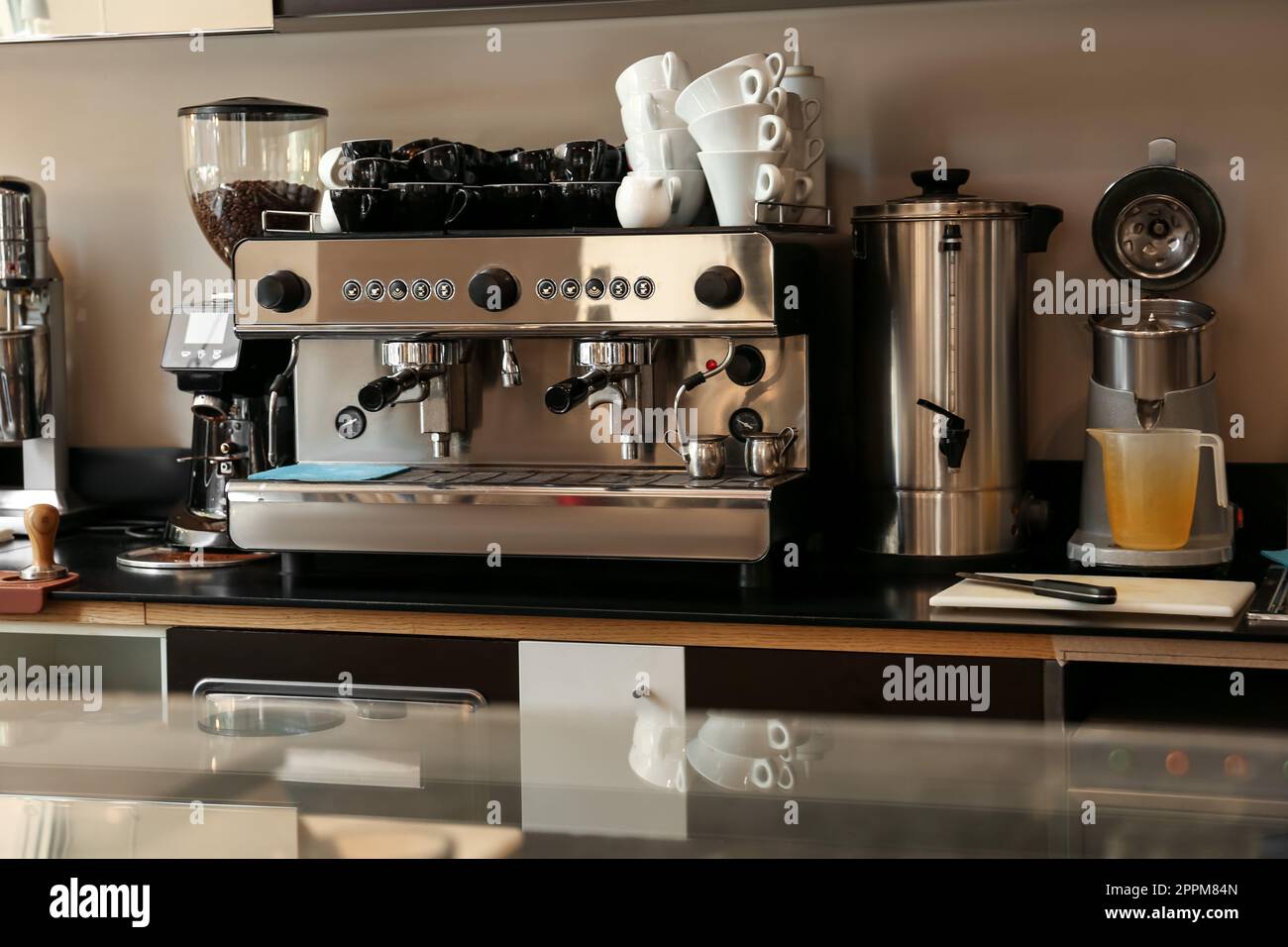 Professional coffee machine on countertop in cafe Stock Photo - Alamy