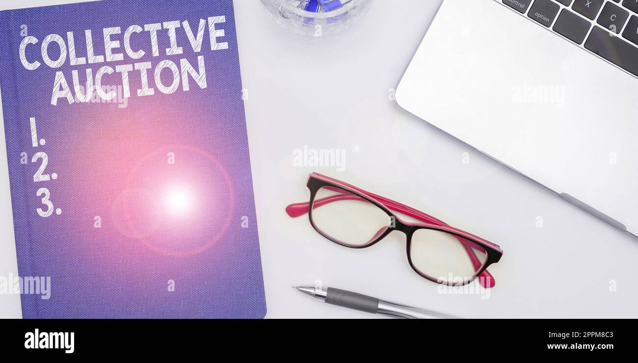 Conceptual caption Collective Auction. Word Written on Gathering and ...