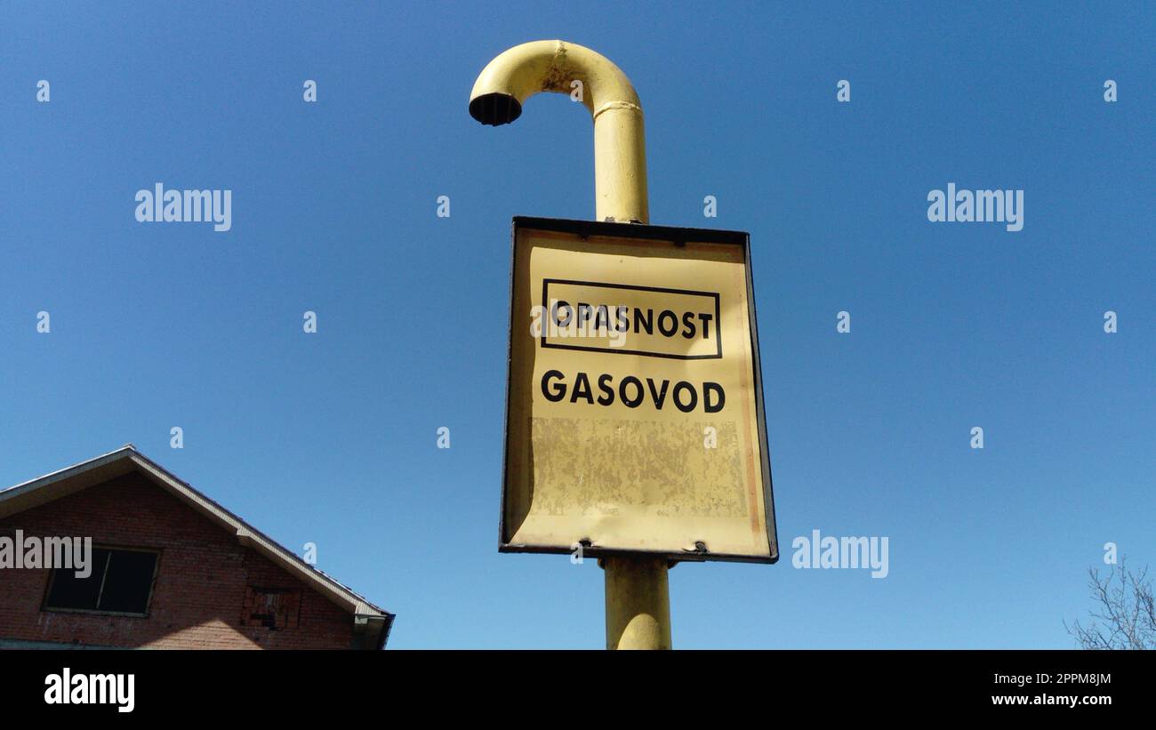Gas sign with inscriptions in Serbian, Montenegrin and Croatian - be ...