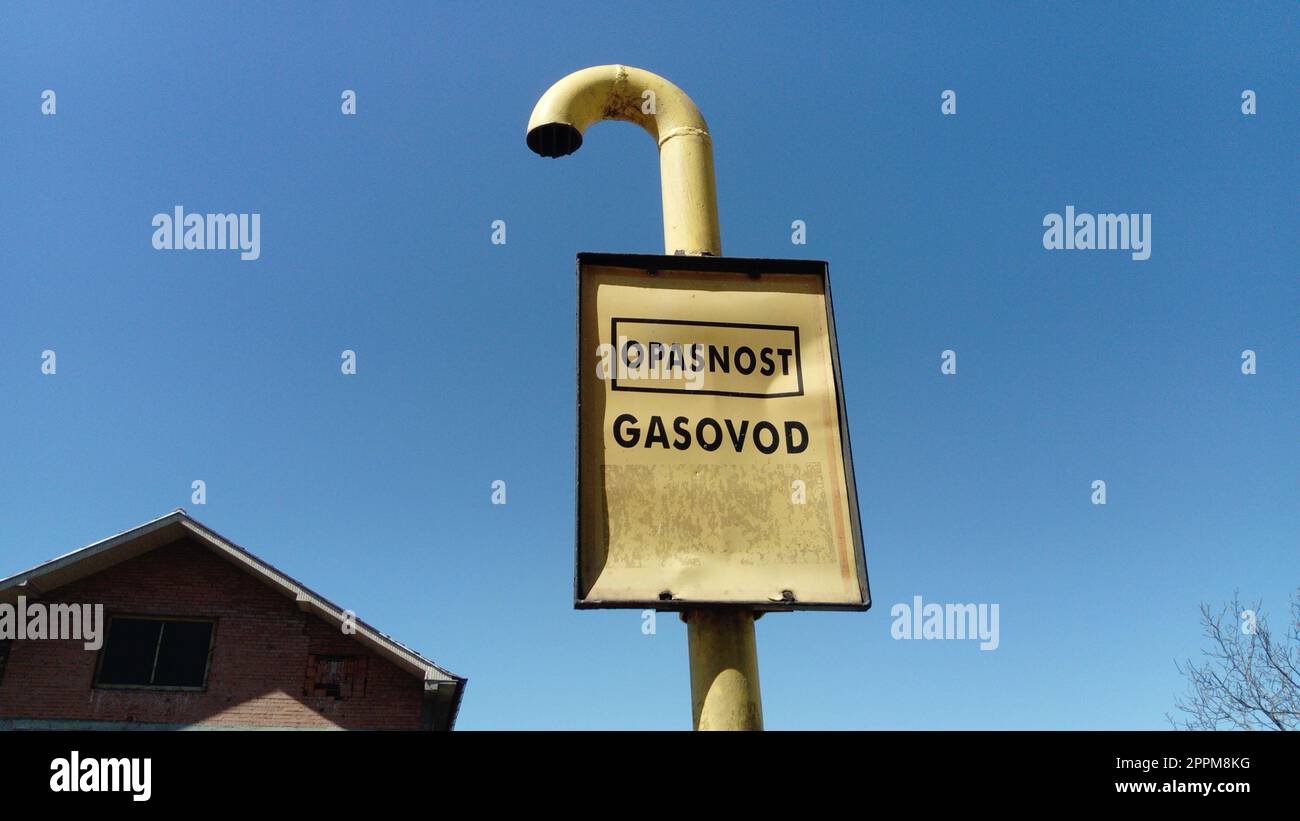 Gas sign with inscriptions in Serbian, Montenegrin and Croatian - be ...