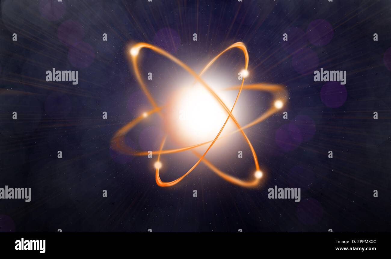Virtual model of atom on dark background. Illustration Stock Photo - Alamy