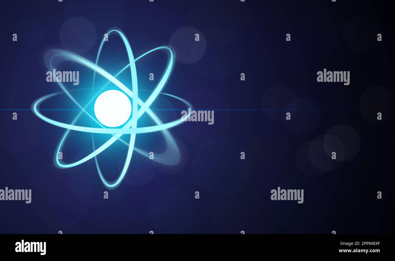 Virtual model of atom on dark background. Illustration Stock Photo - Alamy