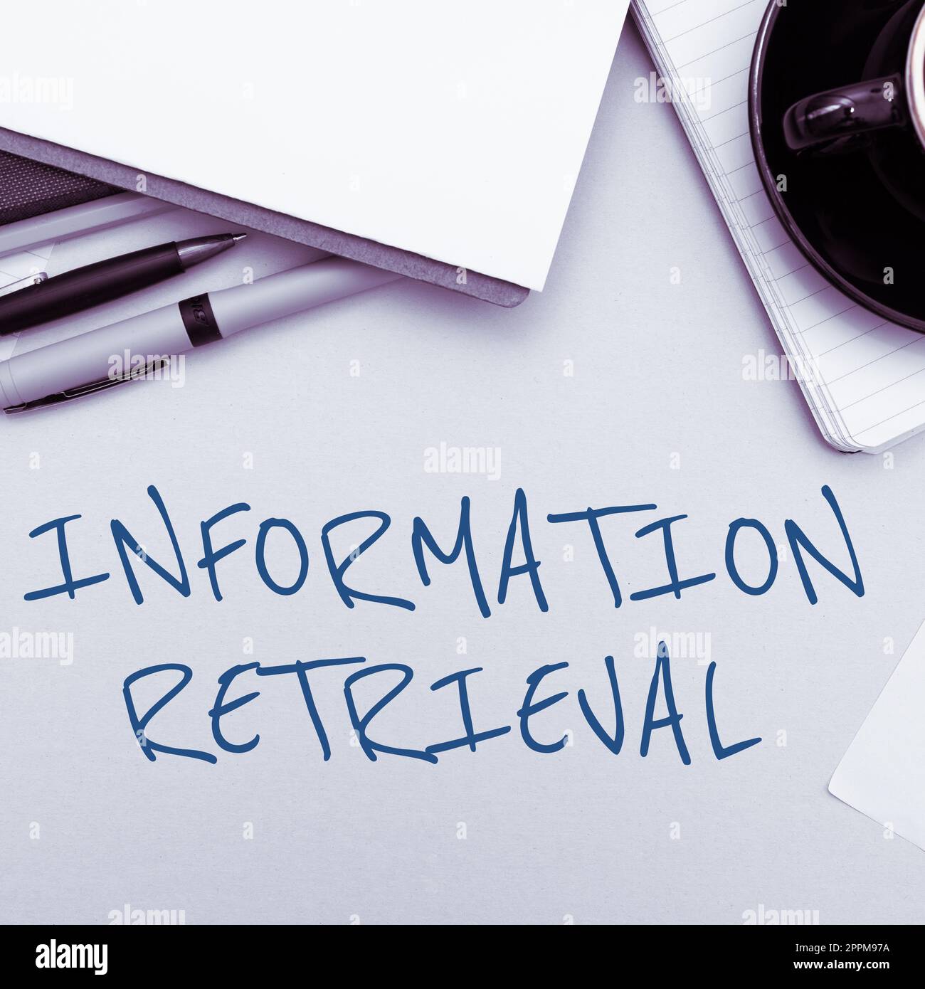 Handwriting text Information Retrieval. Business concept A place where data are stored and can ...