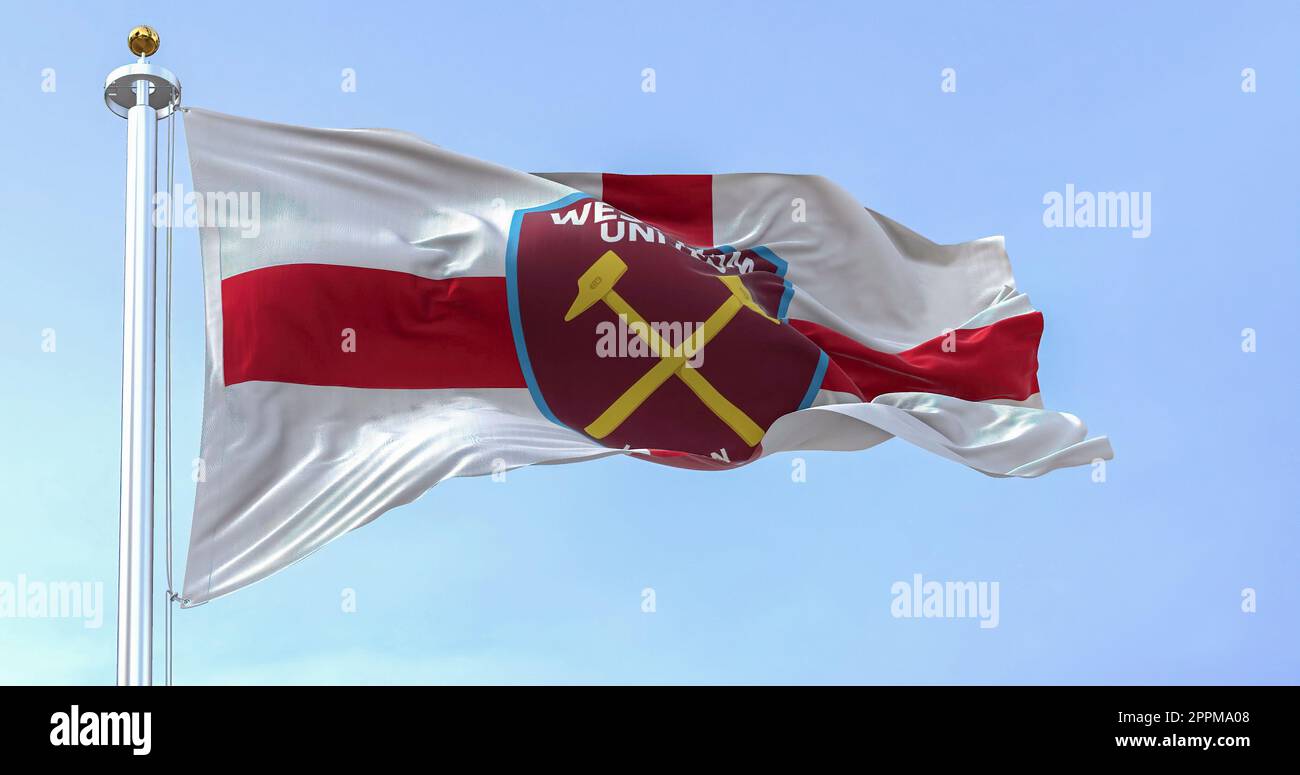 West Ham United F.C. flag waving in the wind on a clear day Stock Photo ...