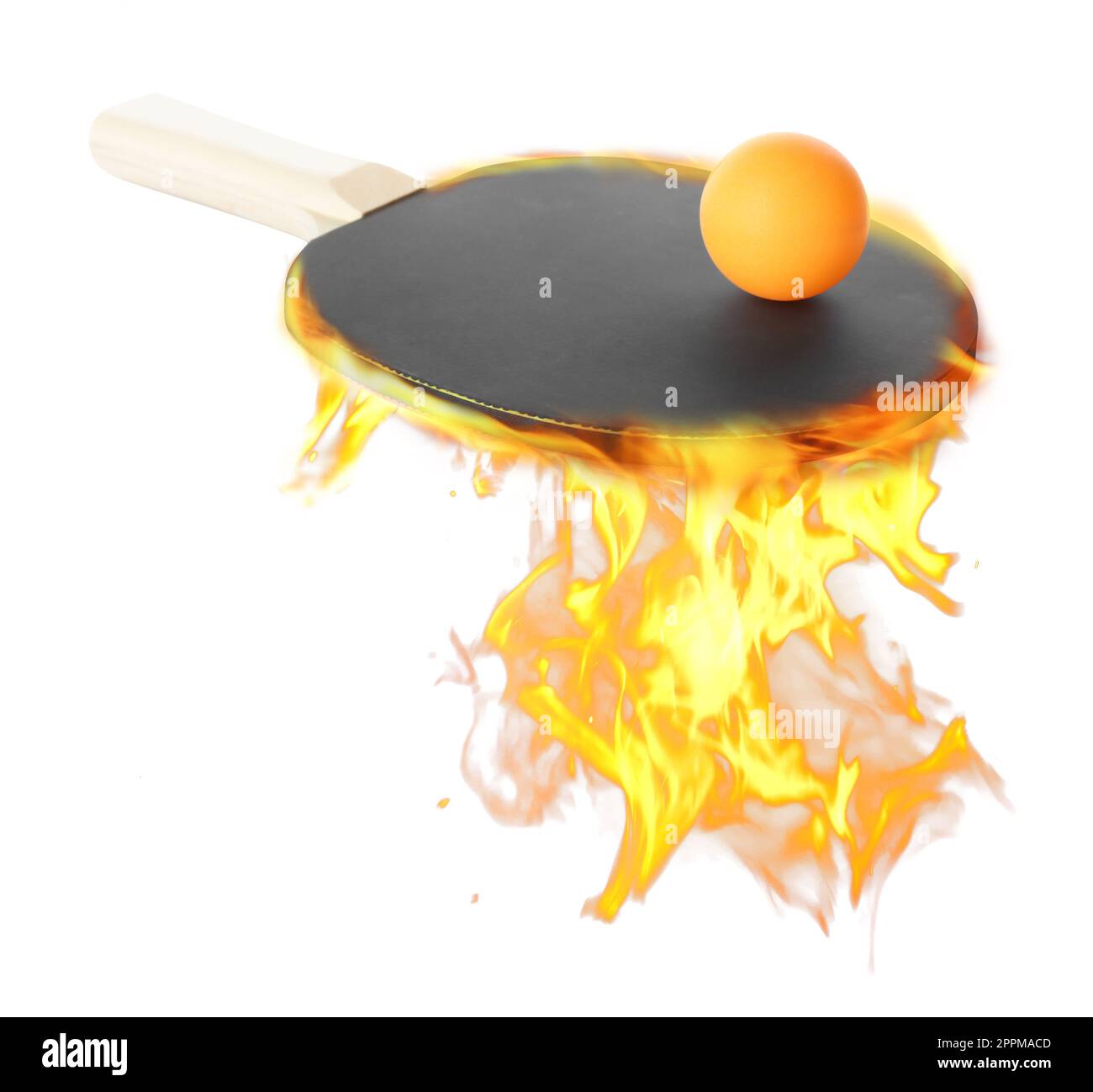 Ping pong racket and ball in fire on white background Stock Photo - Alamy