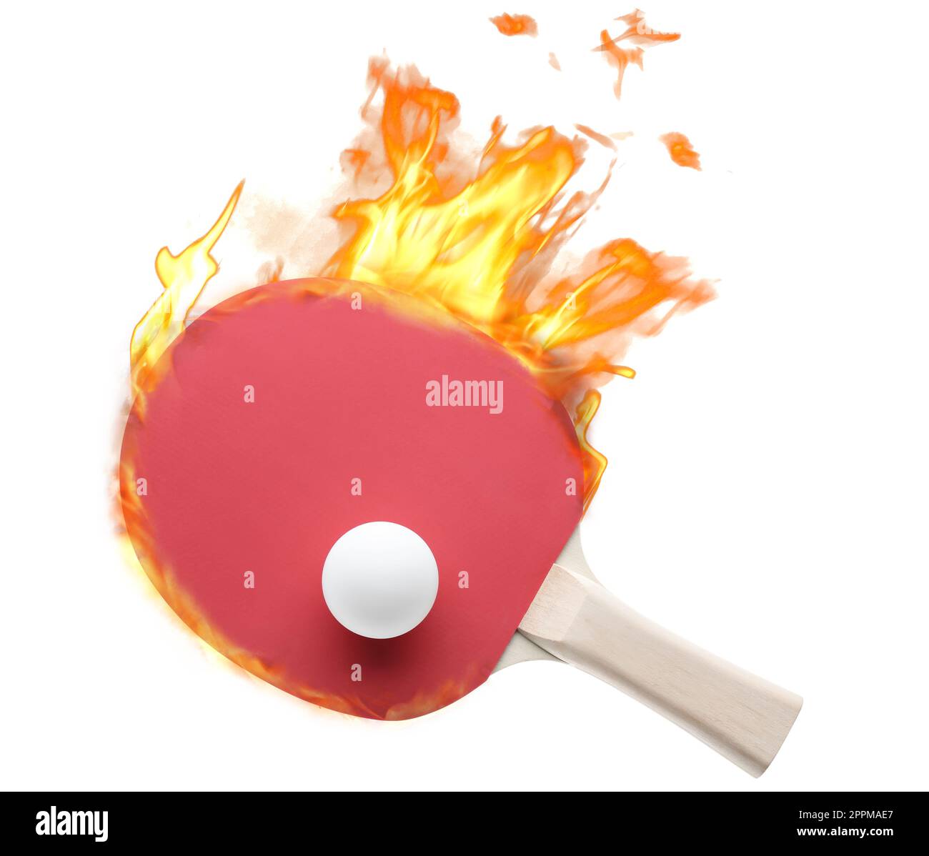 Ping pong racket and ball in fire on white background Stock Photo - Alamy