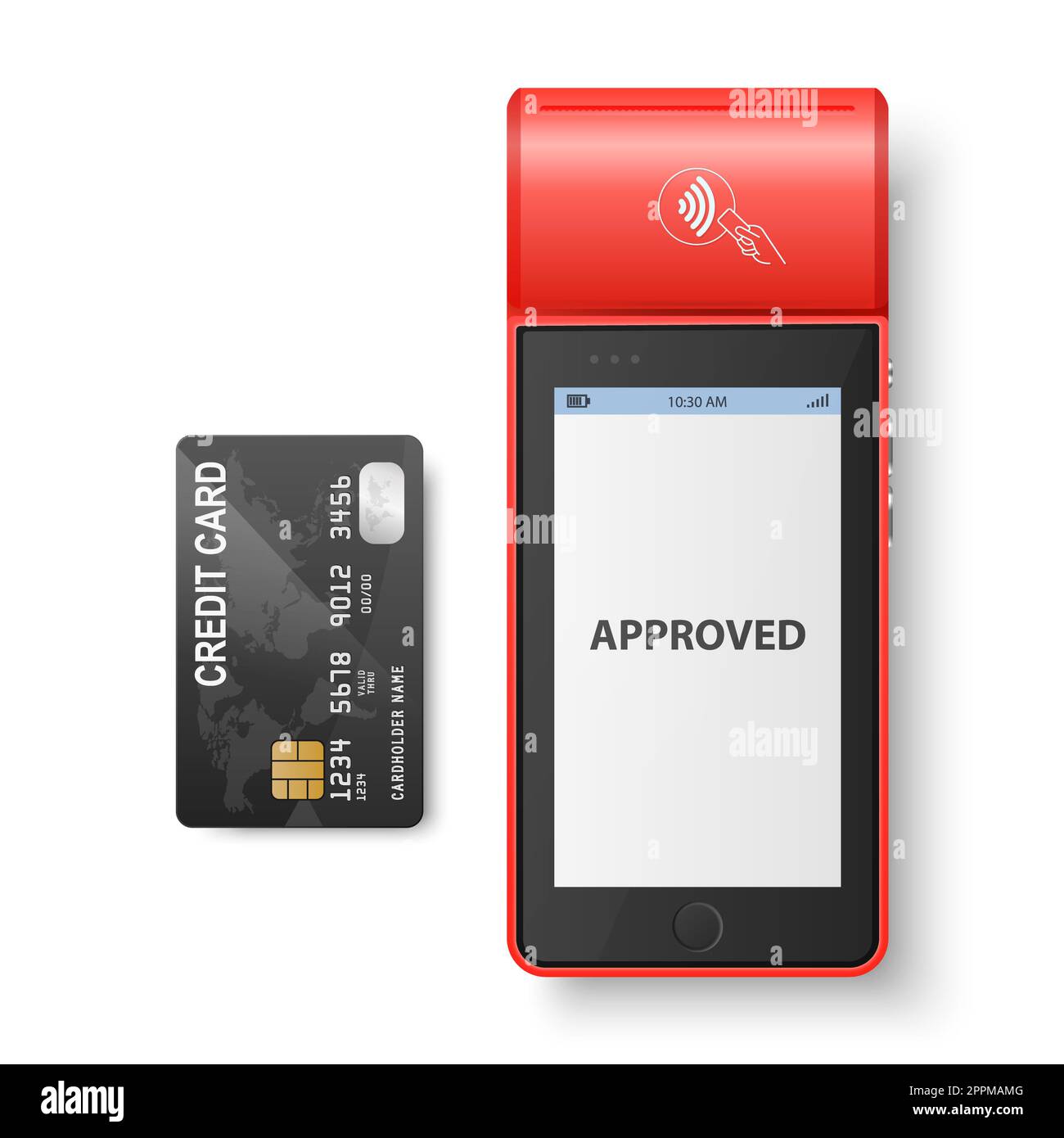 Vector 3d Red NFC Payment Machine, Approved Status and Credit Card Isolated. Wi-fi, Wireless ...