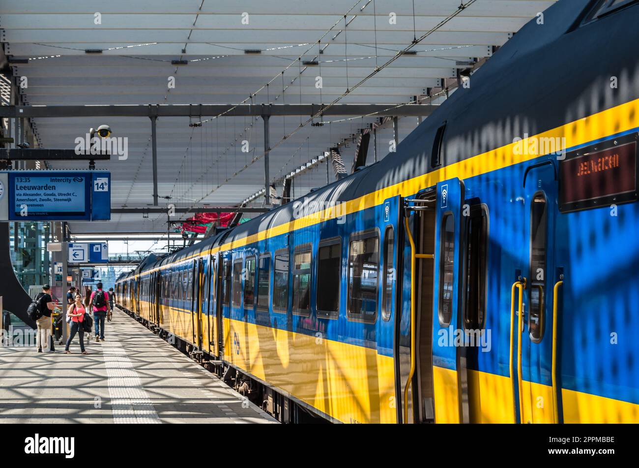 ROTTERDAM, THE NETHERLANDS - AUGUST 23, 2013: Dutch train seen from a ...